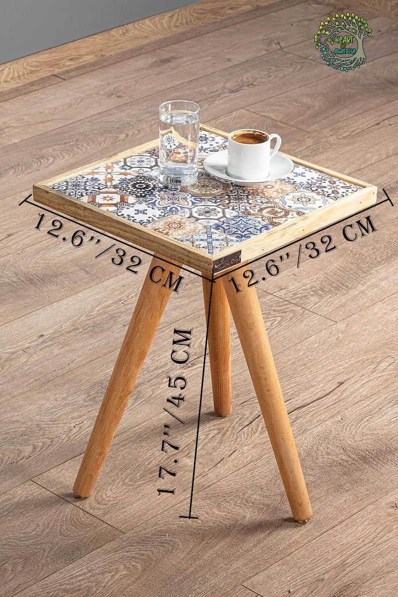 Square Coffee Table Wood & Stone Tile Side Table Reclaimed - Etsy