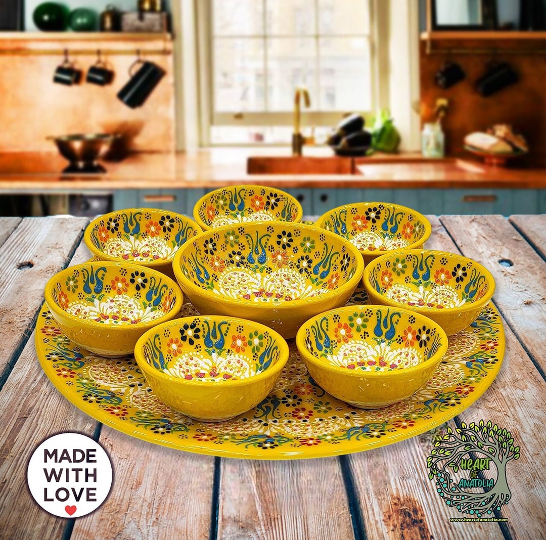 9x Ceramic Bowls & Tray Platter Set | Breakfast Dinnerware Nuts Snack ...