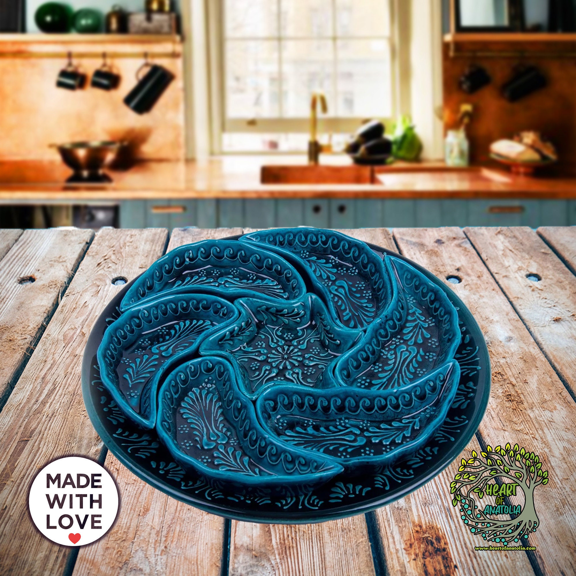 Handmade Ceramic Serving Platter Set | Navy Blue Floral Dinnerware - Etsy