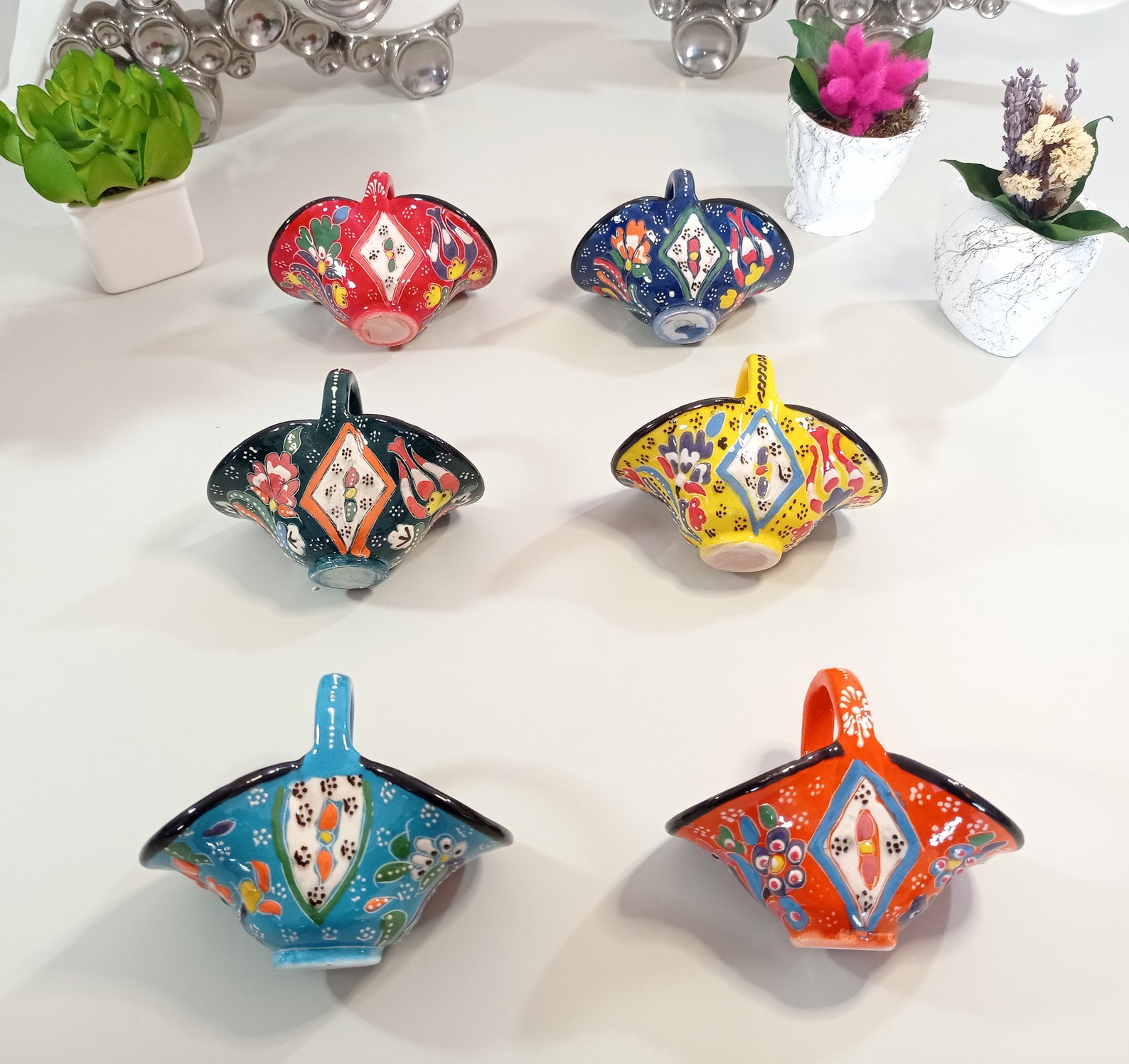 Small Miniature Ceramic Handled Basket Floral Handpainted - Etsy