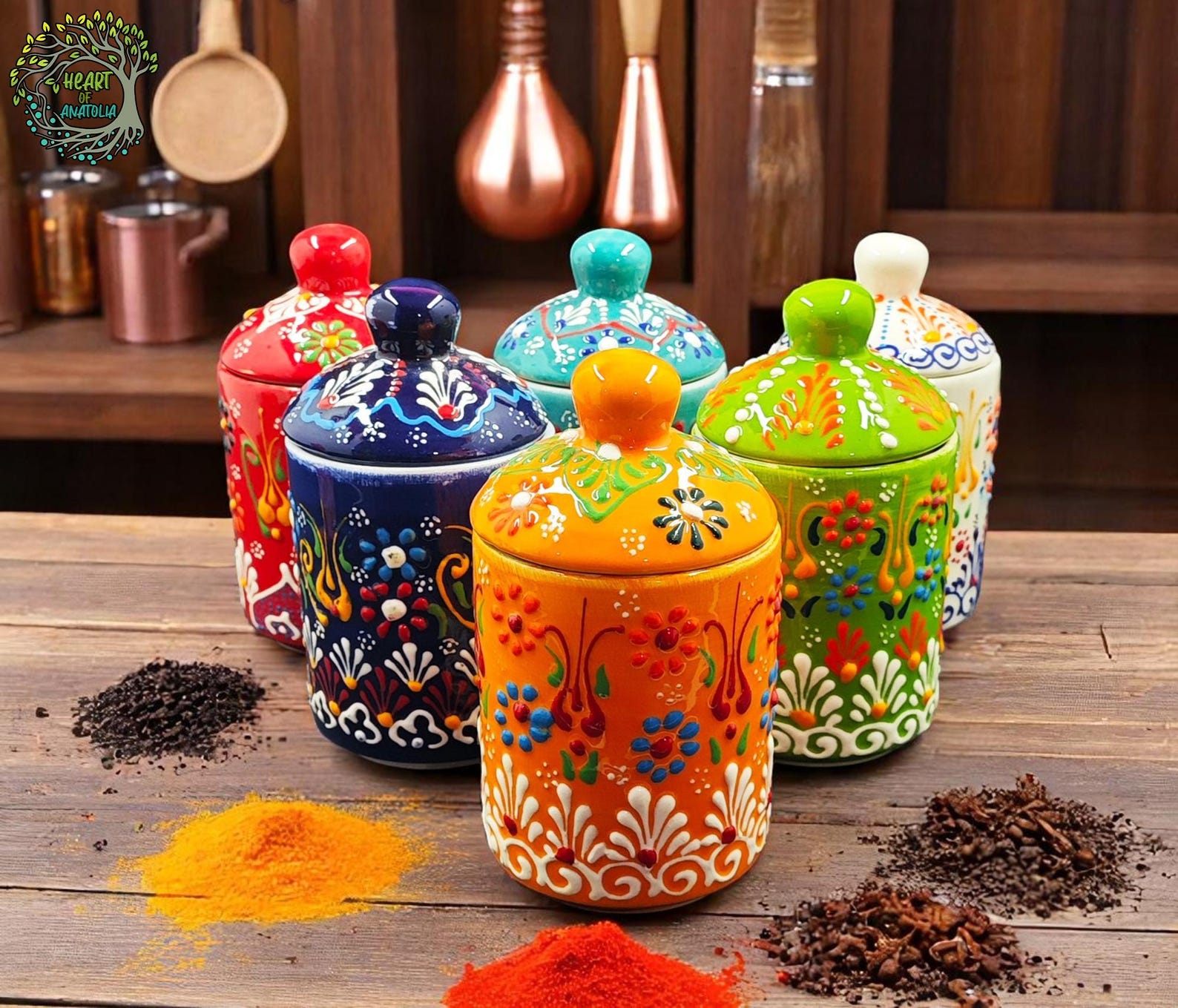 Handmade Ceramic Spice Jars With Lid | Turkish Kitchen Decor - Etsy