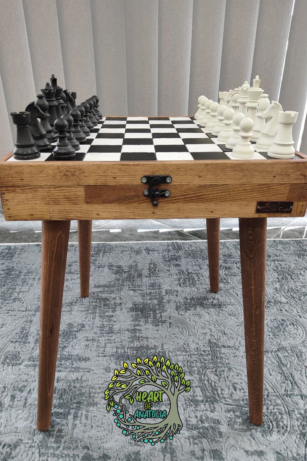 Chess Coffee Table Handmade Stone & Wooden Board Game Table | Large ...