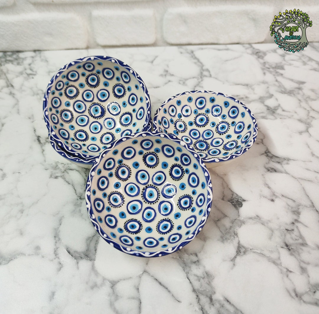 Handmade Evil Eye Ceramic Bowls Set 5" | Turkish Pottery - Food Safe - Etsy