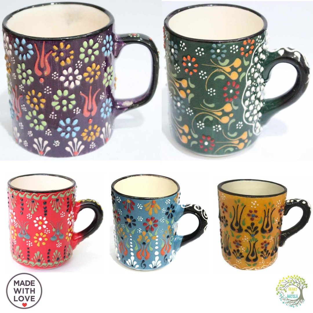 Handmade Embossed Ceramic Cups, Handpainted Coffee, Herbal Tea, Milk or ...