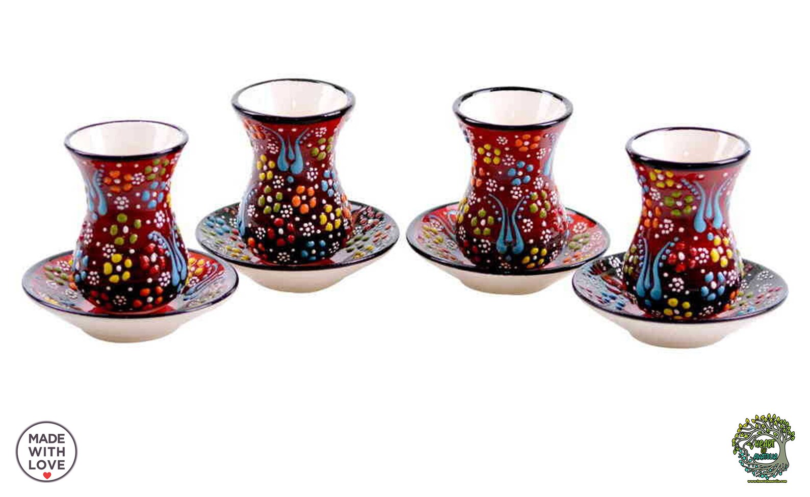 8 Pieces Tea Set 4 Cups 4 Saucers Handmade Turkish Ceramic - Etsy