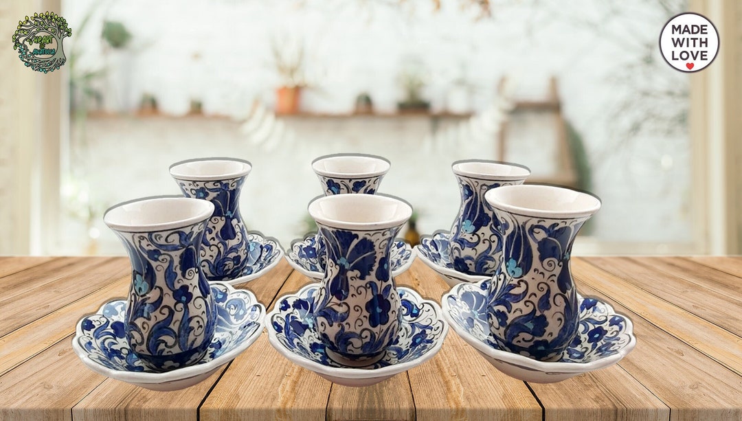 Turkish Tea Set 6 Tea Cups and 6 Saucers | Handmade Ceramic Persian ...