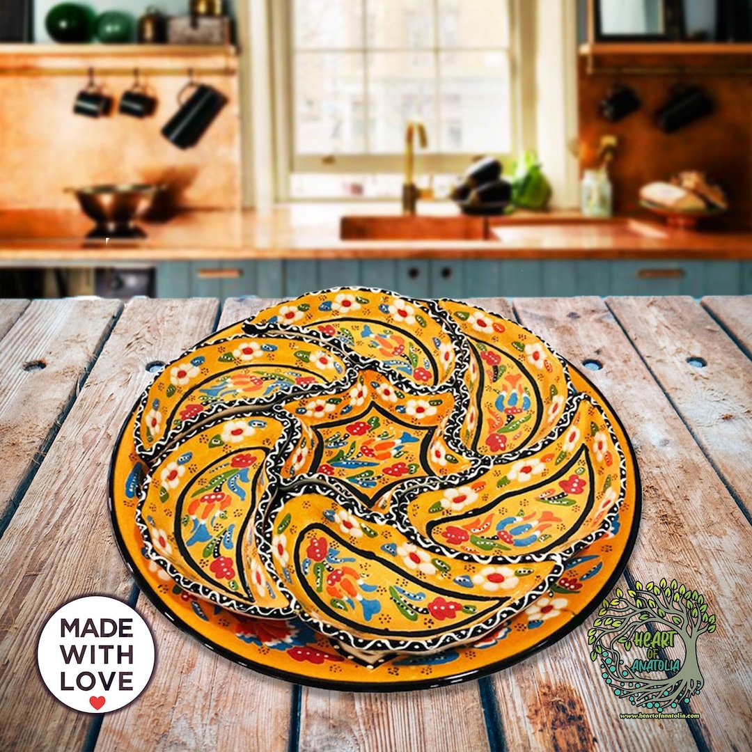 Ceramic Serving Tray & Plates Bowls Set | Breakfast Dinnerware Snack ...