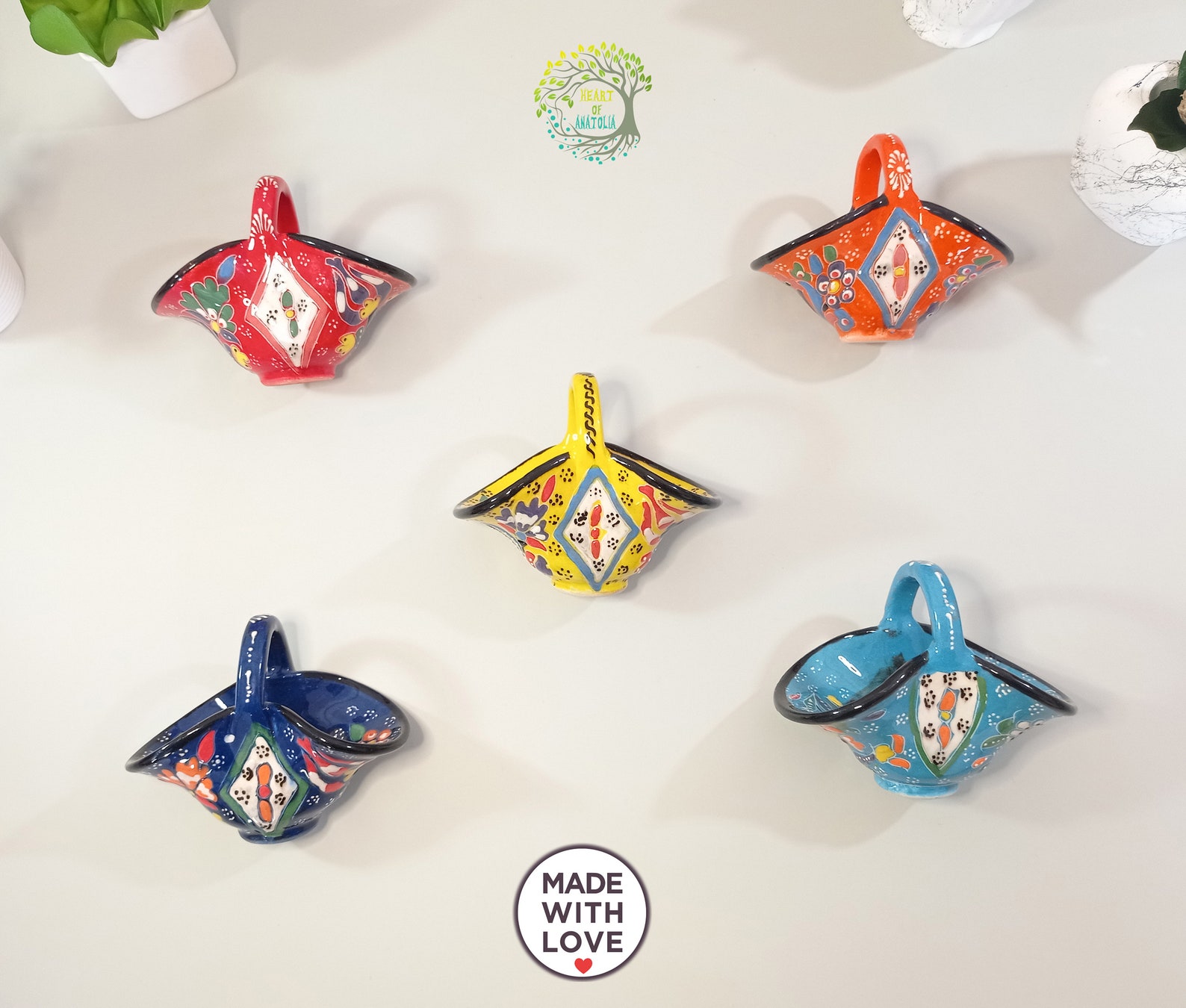 Small Miniature Ceramic Handled Basket Floral Handpainted - Etsy