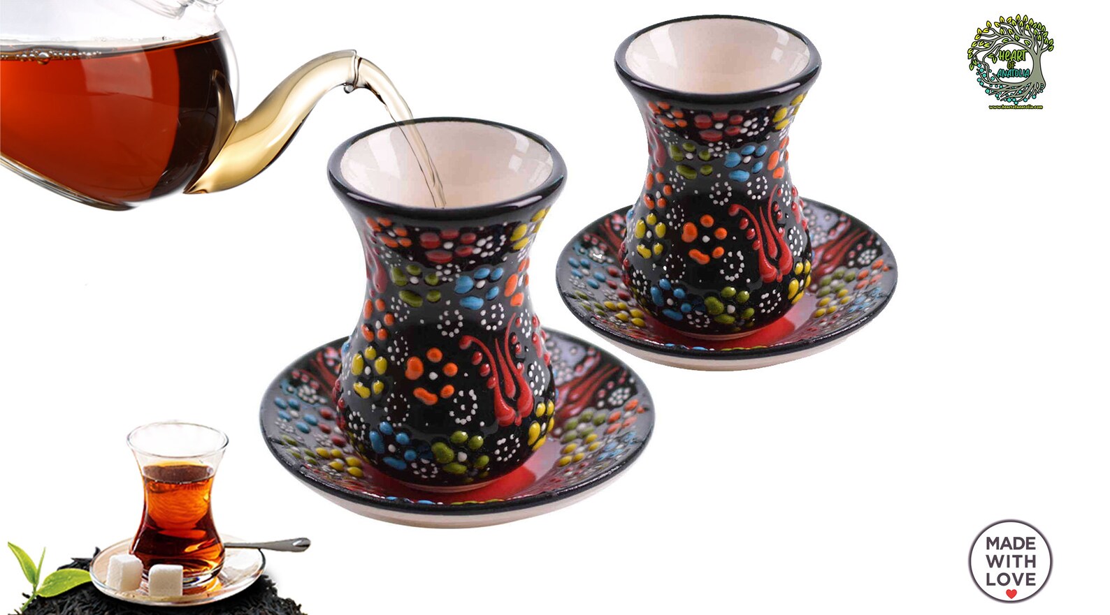 8 Pieces Tea Set 4 Cups 4 Saucers Handmade Turkish Ceramic - Etsy