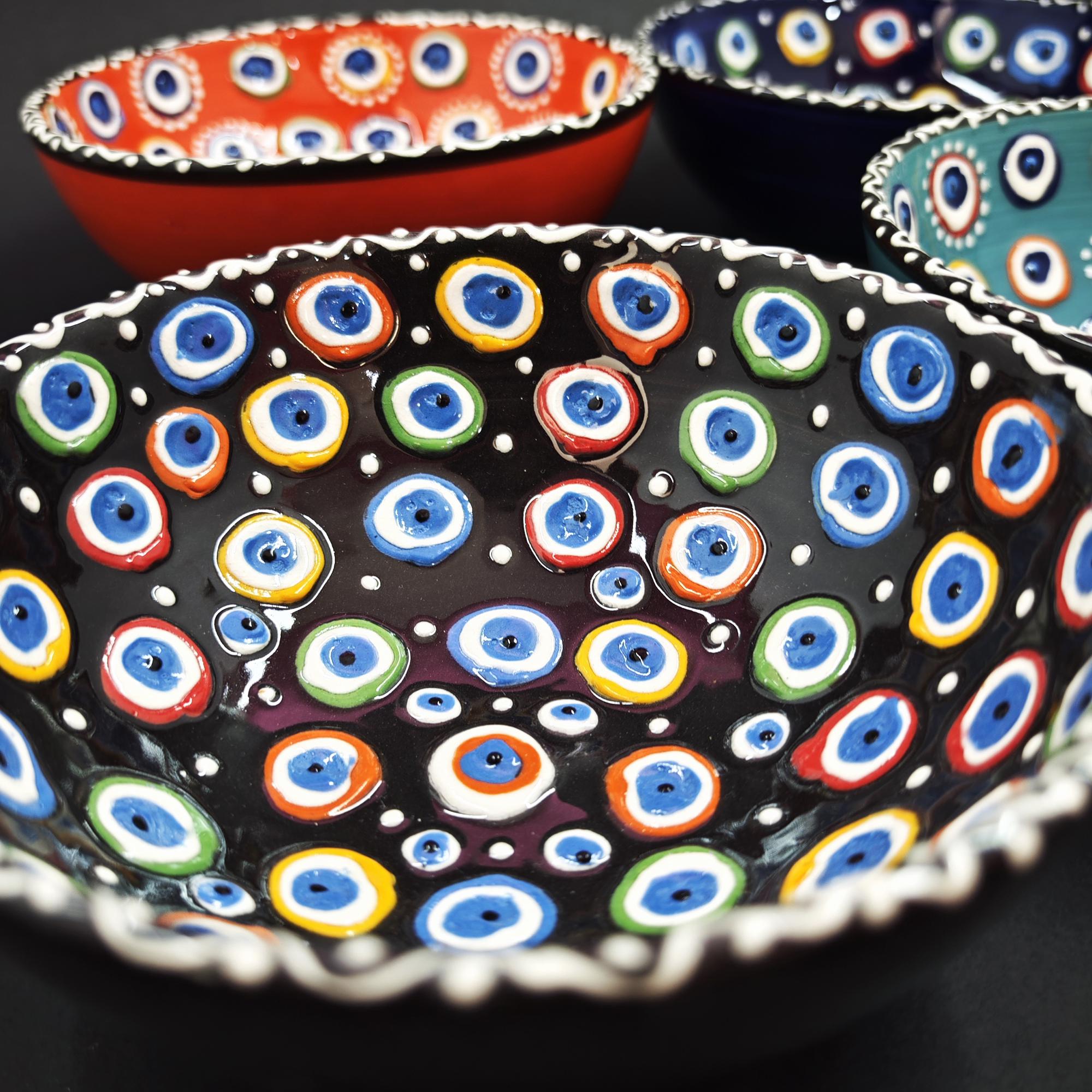 Handmade Turkish Ceramic Evil Eye Bowl Set | Colorful Mediterranean ...