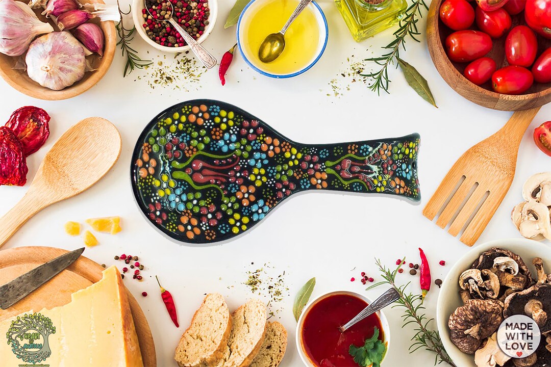 Handmade Spoon Rest Pottery Kitchen Utensil Holder Vintage Talavera ...