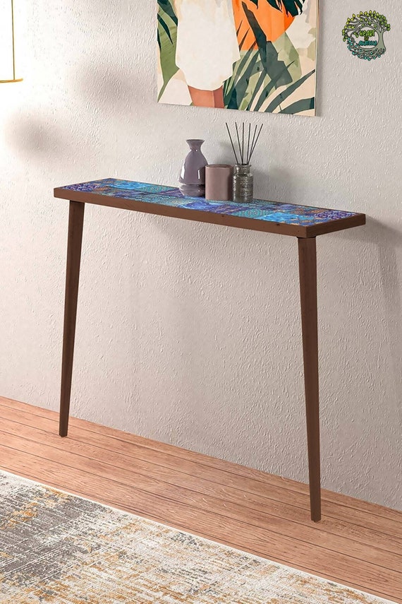 Console Table Handmade Wood & Stone Unique Side Table - Etsy