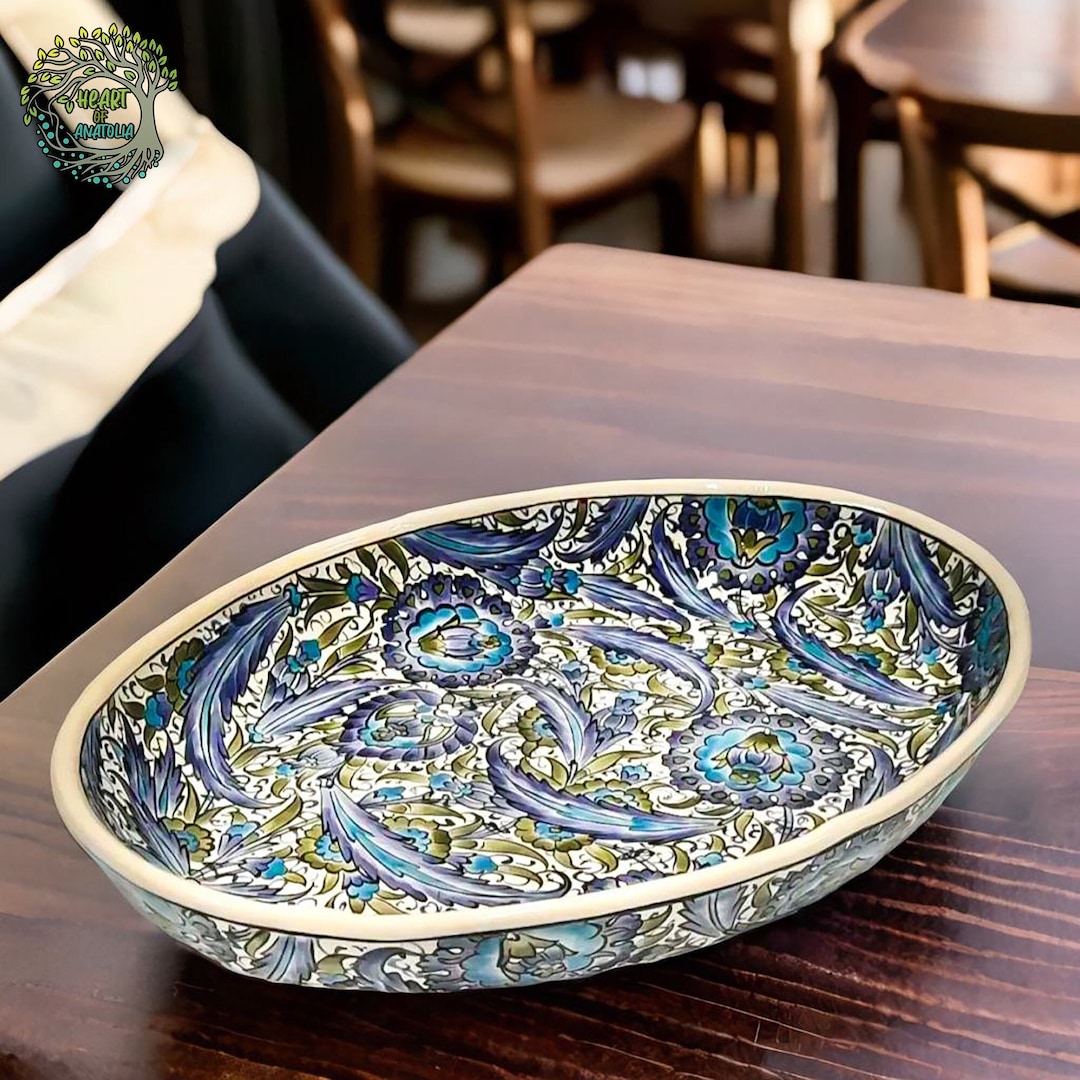 14" Handmade Large Ceramic Platter | Turkey Pasta Salad Fruit ...