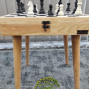 Chess Coffee Table Handmade Stone & Wooden Board Game Table | Large ...