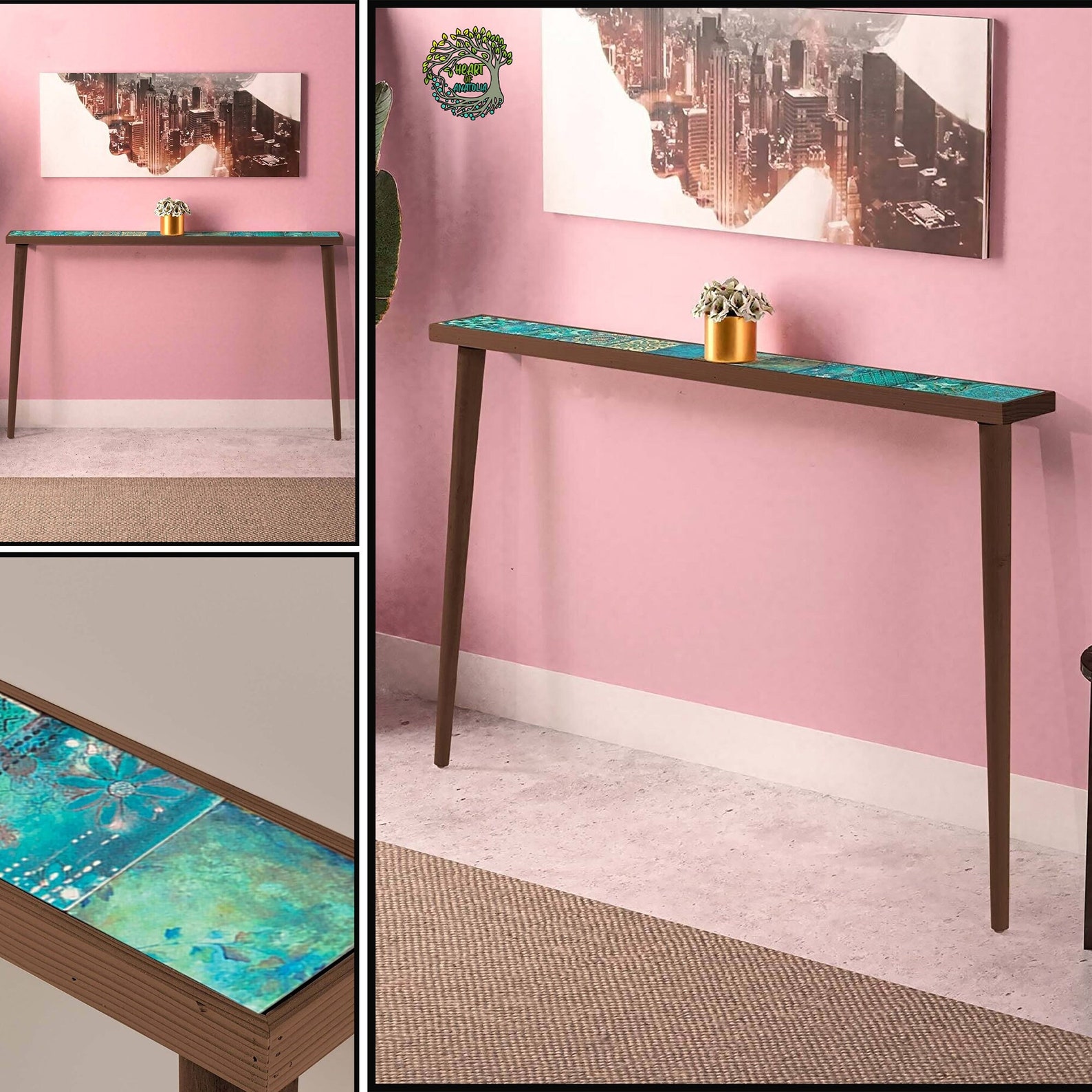 Console Table Handmade Wood & Stone Unique Side Table - Etsy