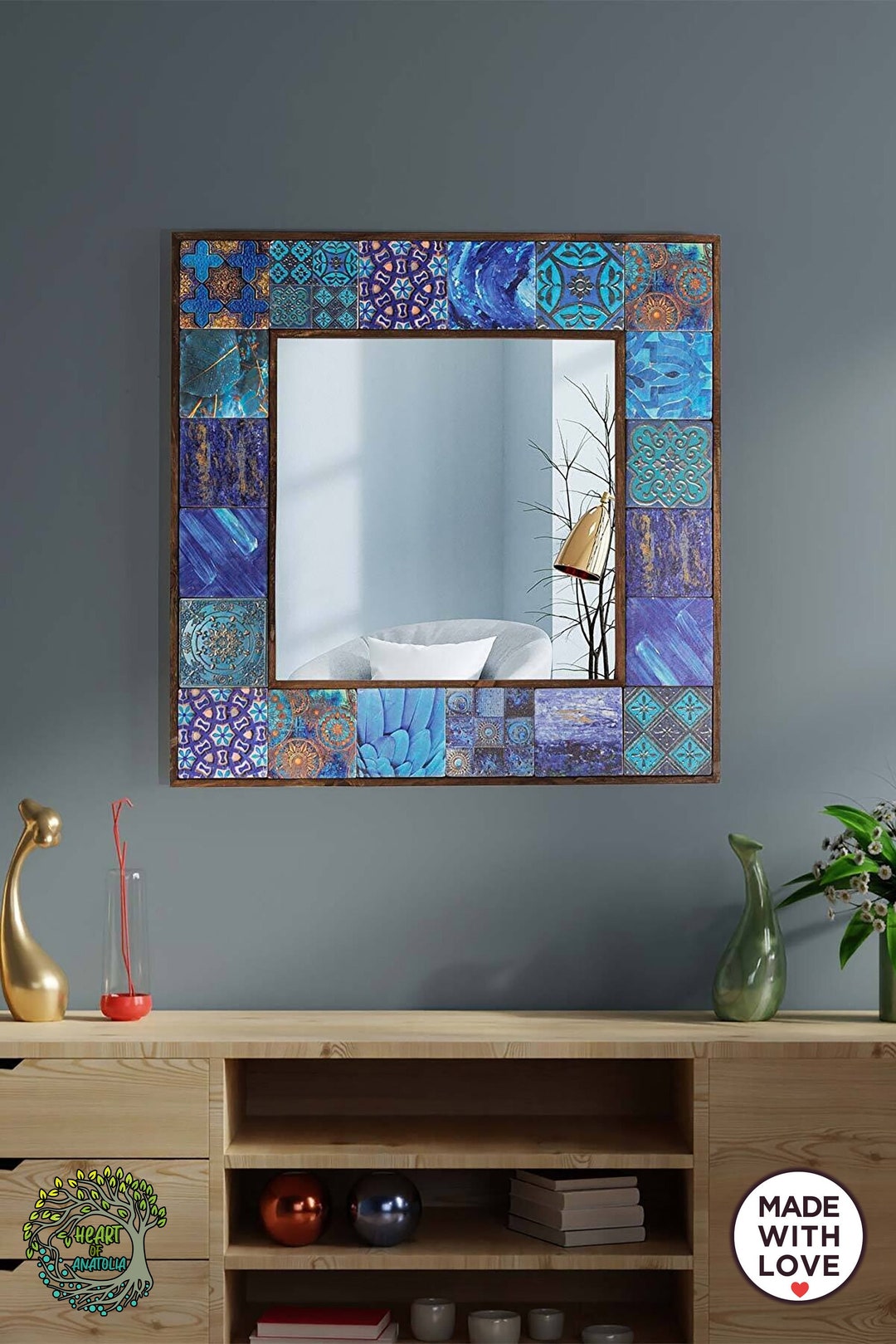 Mosaic Tile Mirror | Large Boho Wall or Floor Decor - Etsy