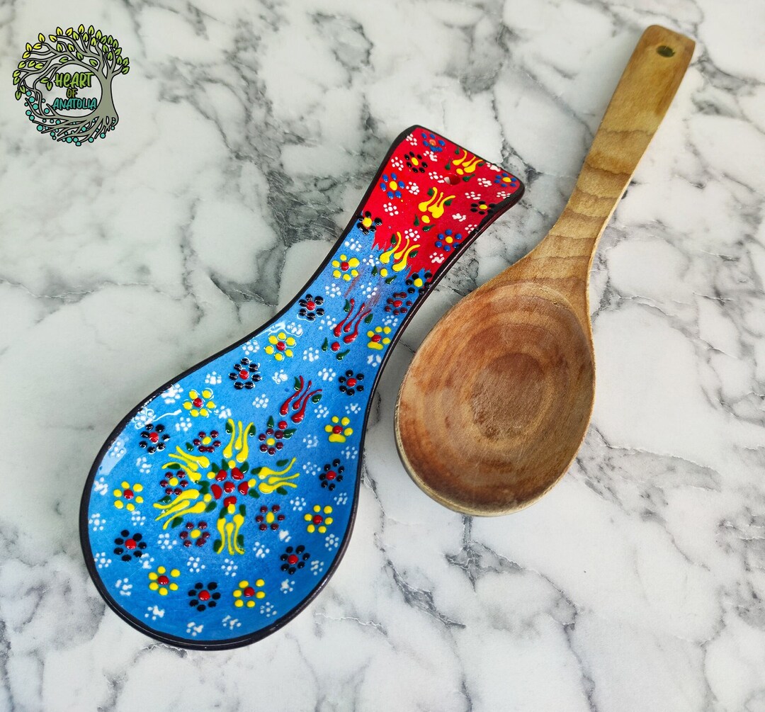 Handmade Turkish Ceramic Spoon Rest | Embossed Kitchen Decor - Etsy