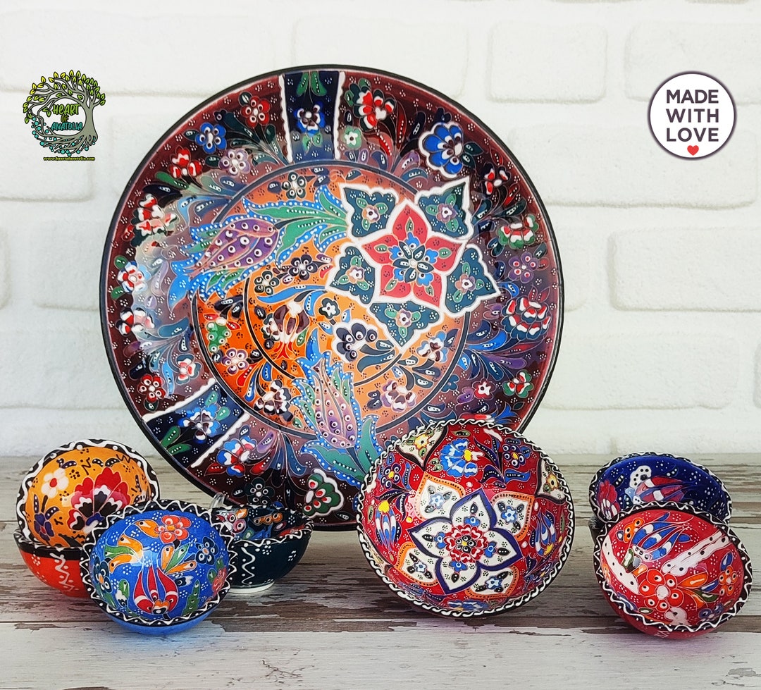 Handmade Ceramic Serving Bowls & Tray Set | Turkish Ottoman Dinnerware ...
