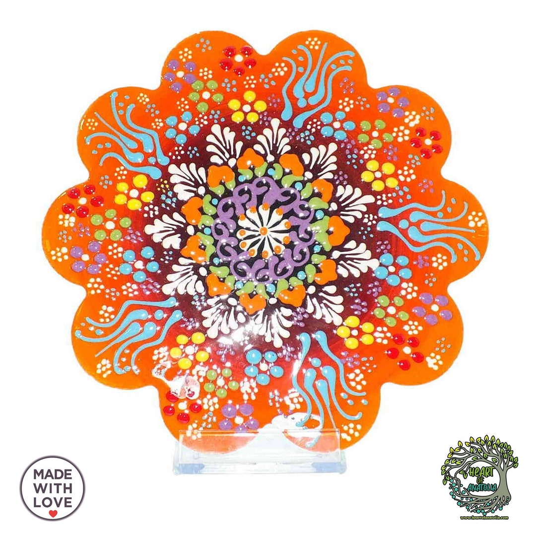 Orange Flowers Hand Painted Ceramic Trivet 7 " for Hot Pot Dishes ...