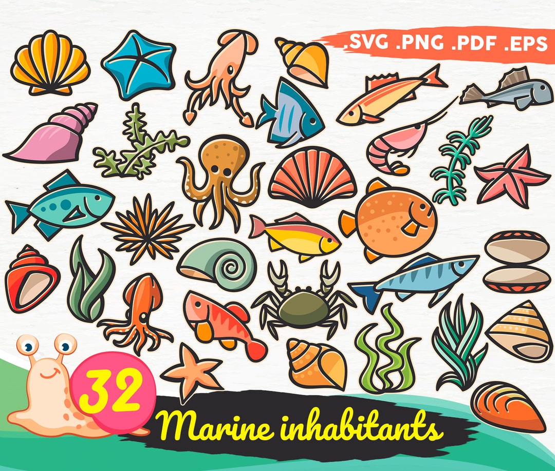 Sea Life Svg Clipart, Marine Life Svg, Underwater Clipart, Ocean ...