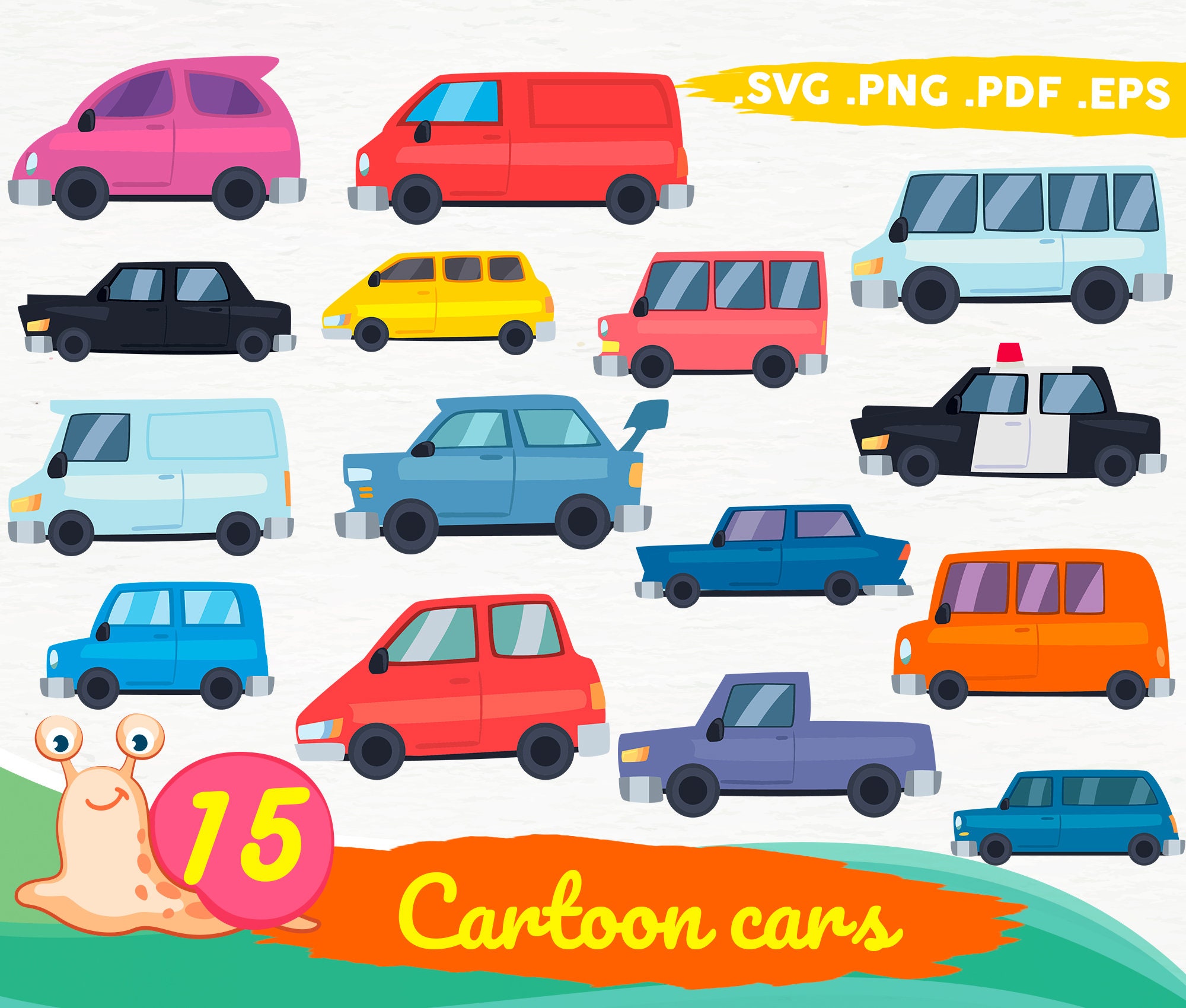 Cartoon Cars Svg,kids Car Svg ,clipart, Bus Bundle, Vehicle Svg ...