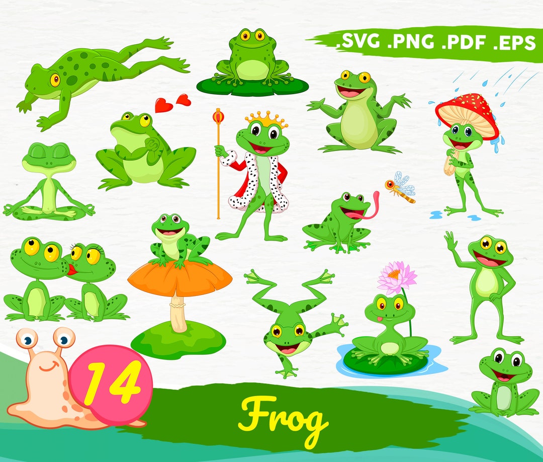 Cute Frog SVG Cut Files, PNG Frog Clipart, Frogs Clip Art, Happy Frog ...