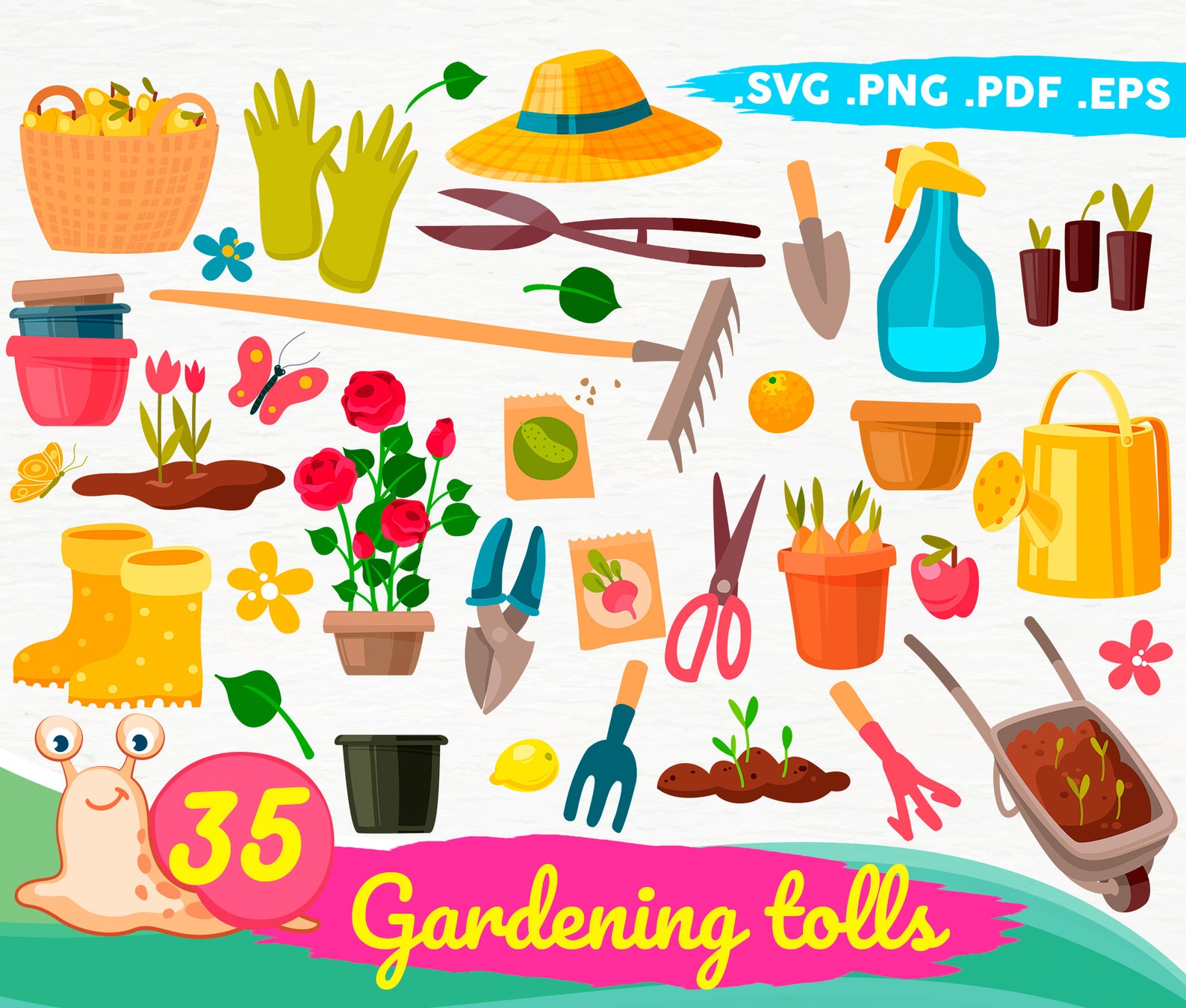 Gardening Tools Svg,clipart Gardening, Gardening Clipart, Gardening ...