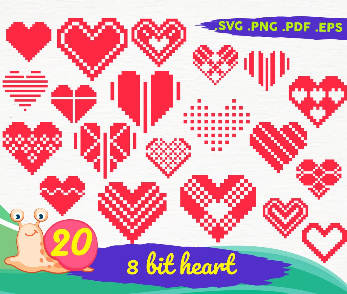 8 Bit Heart Svg,heart Svg, Pixel Heart, Love Svg, Heart Shape SVG, Hand ...