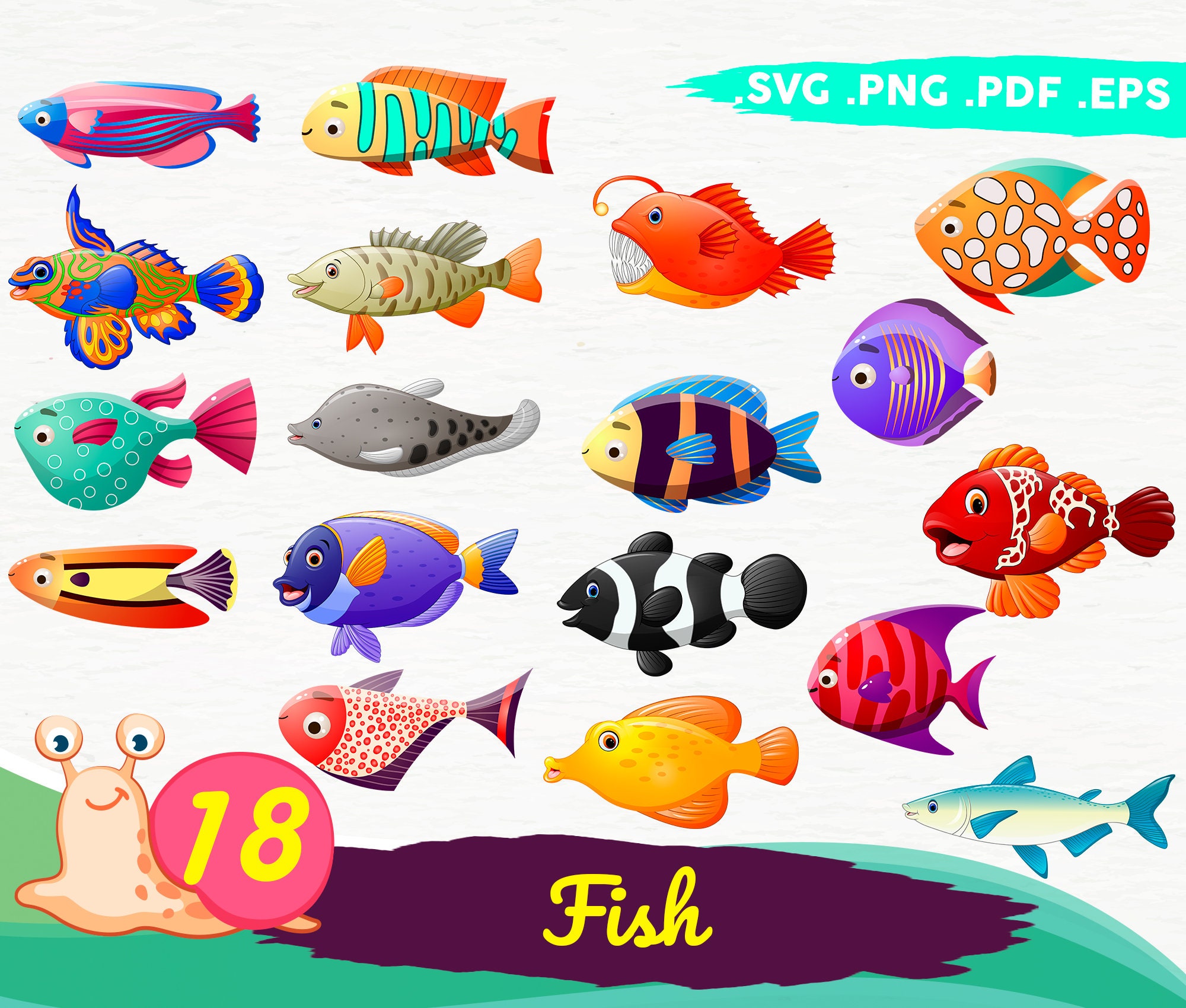 FISHES CLIPART, peces svg, imágenes prediseñadas de mar, clipart de ...