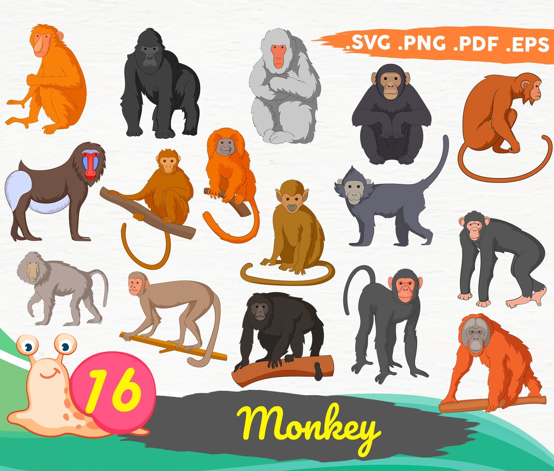 Monkeys Svg,monkey Svg,baby Monkey Silhouette ,monkey Vector ,baby ...