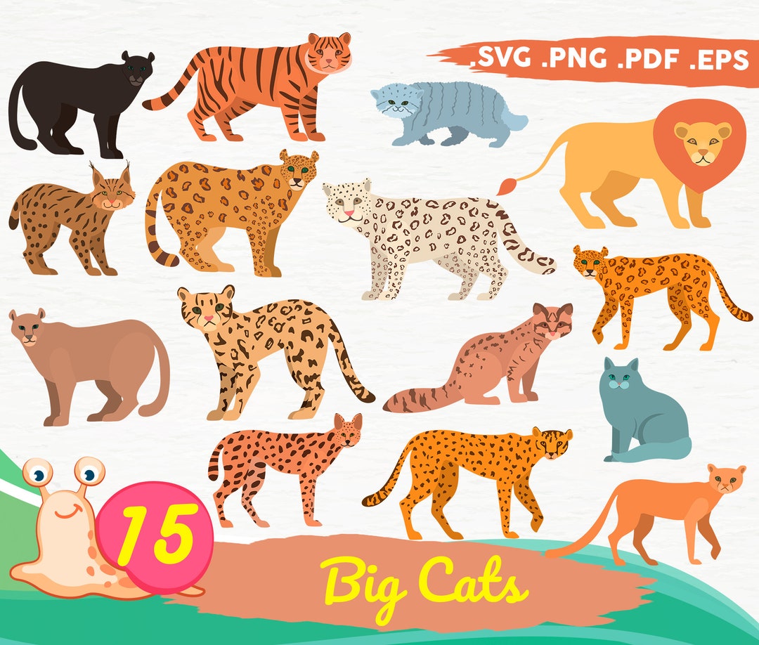 Big Cats Svg, Cartoon Big Cats Clipart, Exotic Cats Wildlife ,cliparts ...