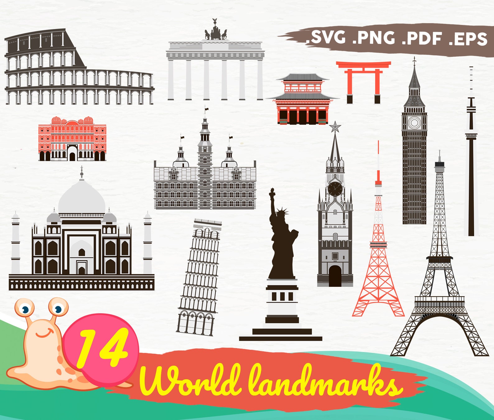 WORLD LANDMARKS SVG, Travel Svg, Vacation Clipart Svg, World ...
