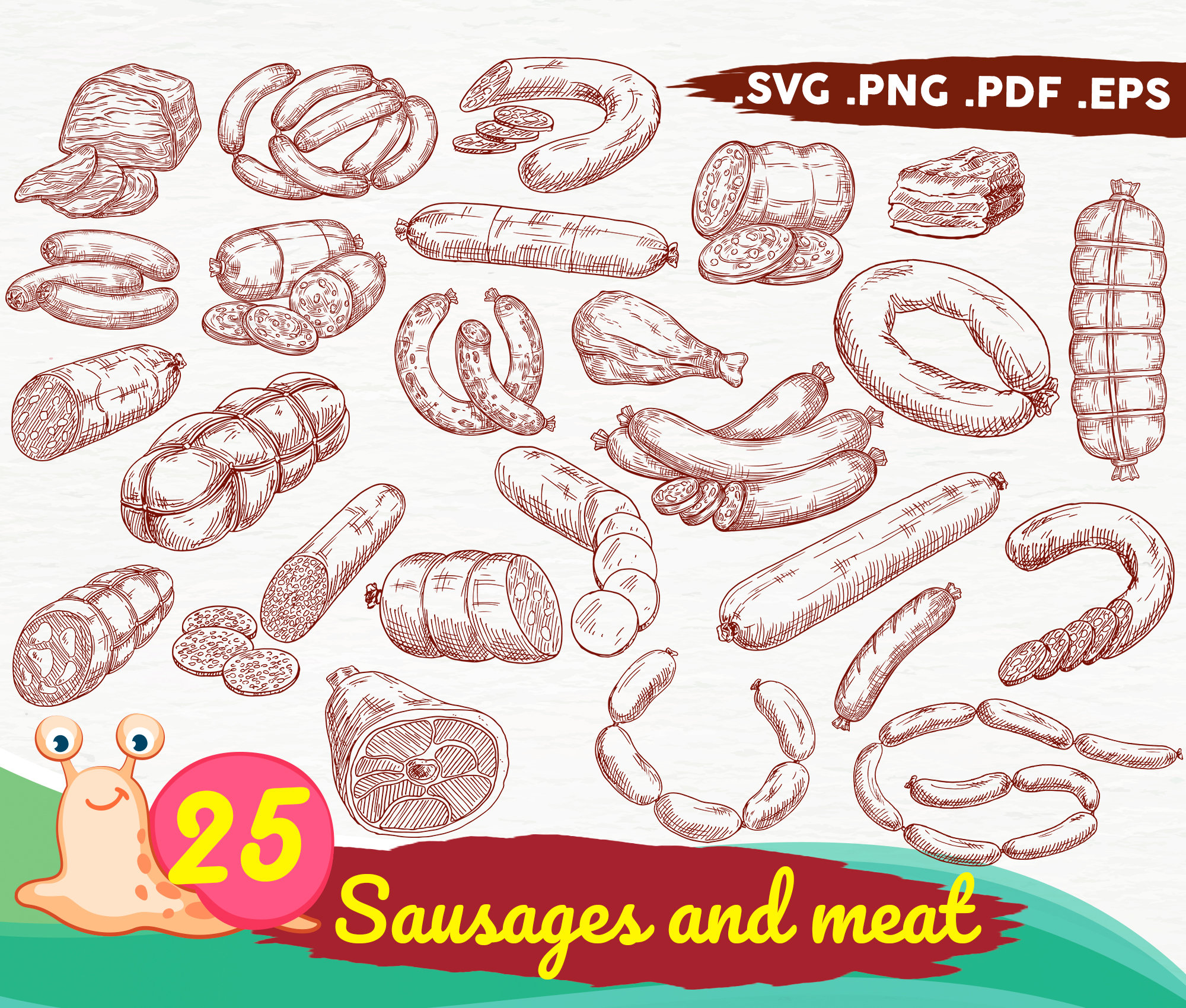 Sausage and Meat Svg,bundle, Pork Svg Clipart, Food Clipart, Bbq ...