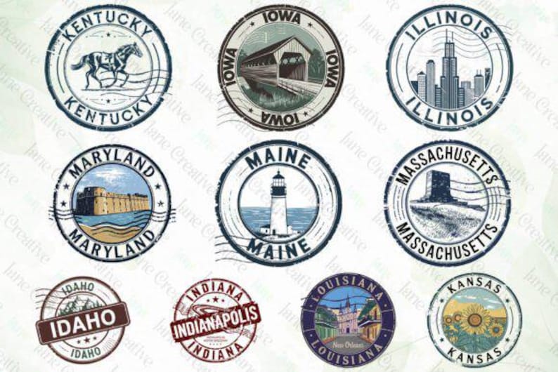50 State USA Stamp PNG | Digital Download | United States Postal Stamp ...