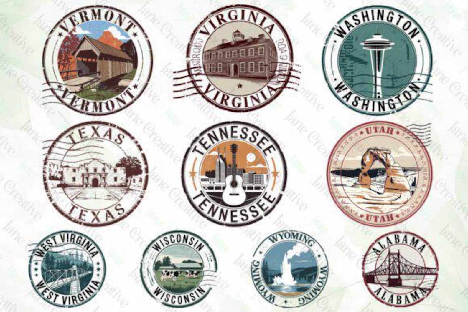 50 State USA Stamp PNG | Digital Download | United States Postal Stamp ...