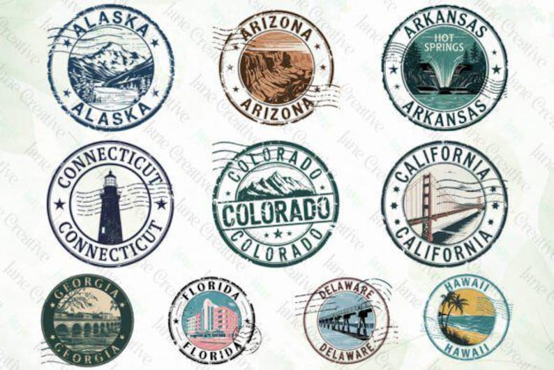 50 State USA Stamp PNG | Digital Download | United States Postal Stamp ...