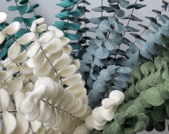 14” Eucalyptus Felt Stems, Felt Greenery, Felt Florals, Flower Bouquet ...