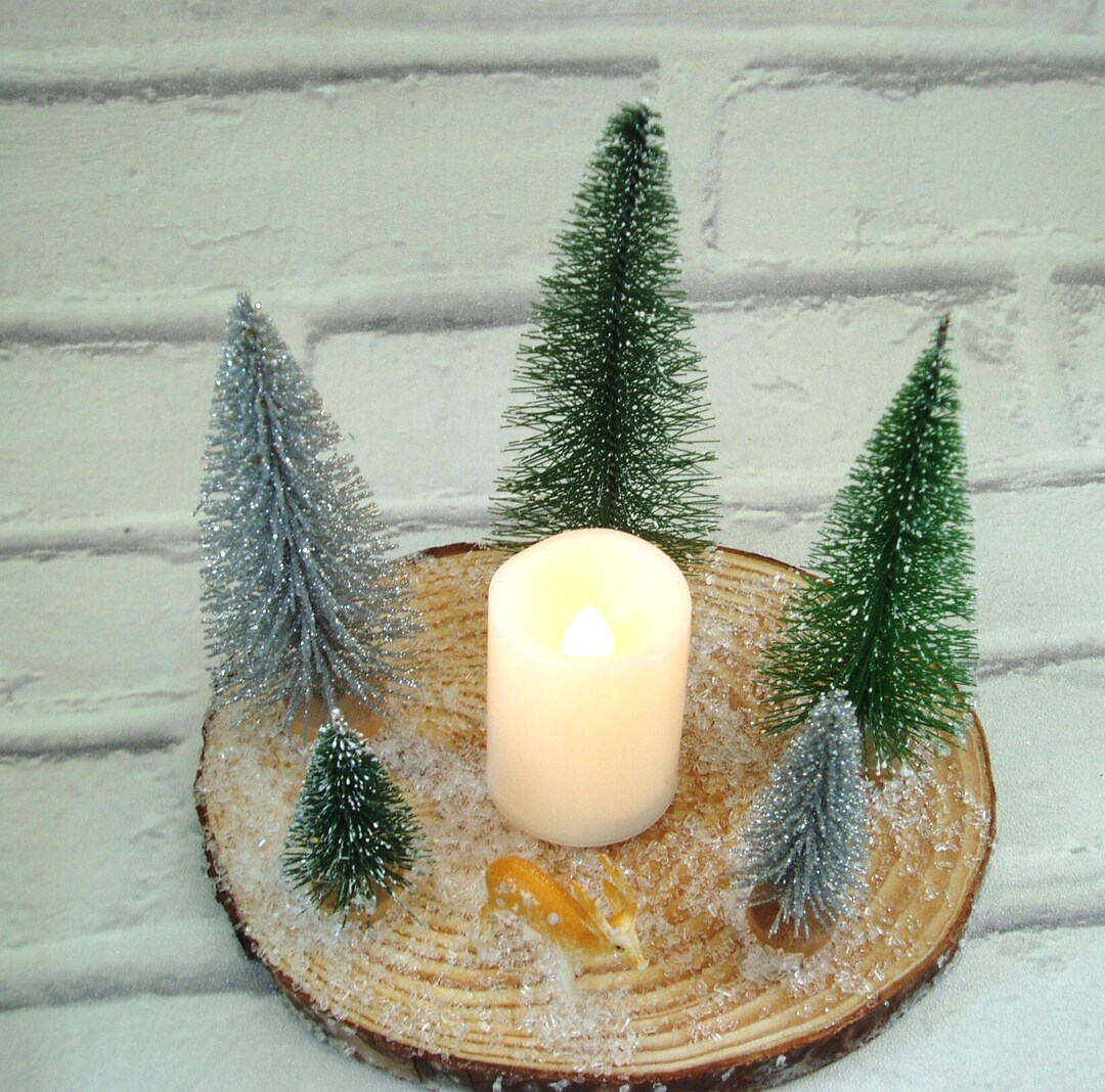 Winter Scene Diorama. With Fallow Deer, Christmas Trees, Battery Candle ...