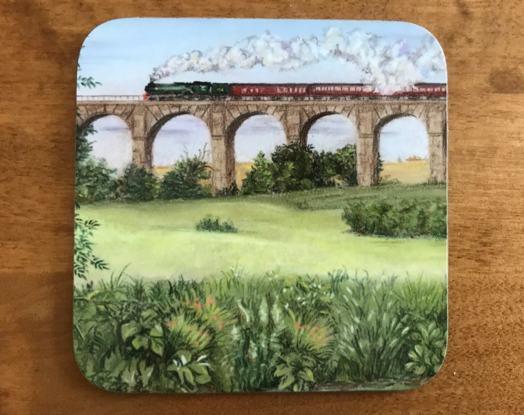 Coaster: the Flying Scotsman Steaming Over the Avon Viaduct, Linlithgow ...