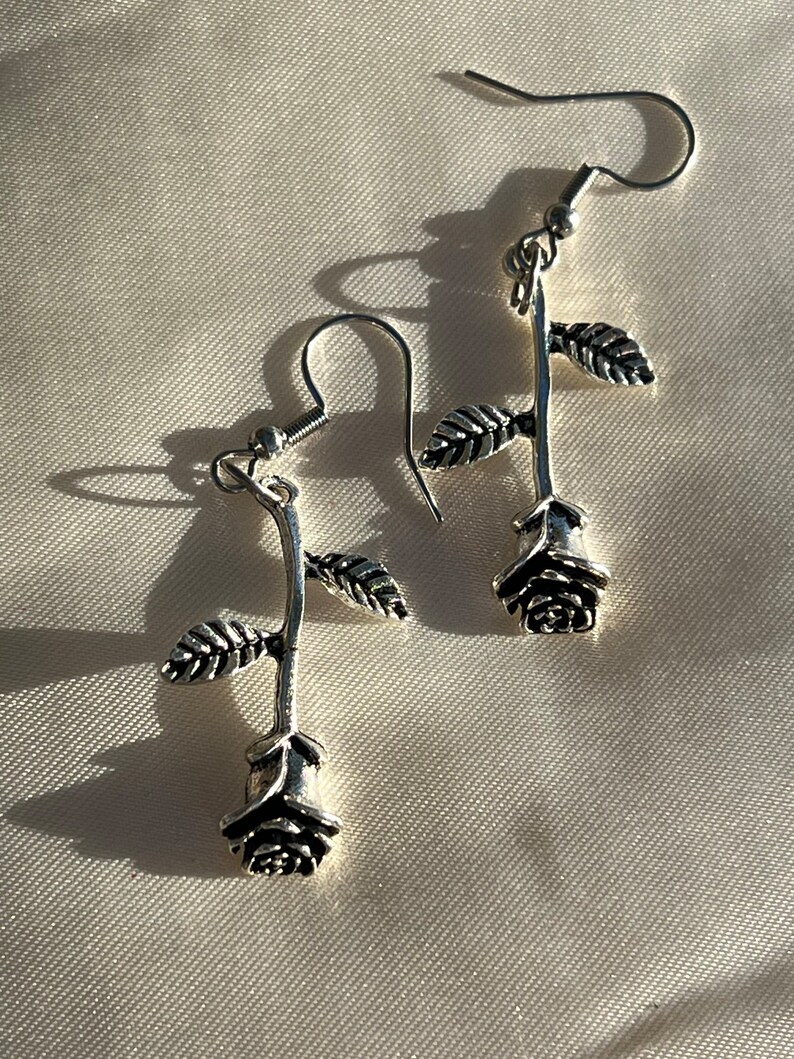 ROSE DANGLE Earrings,rose Gothic Earrings,rose Earrings Silver,rose Bud ...