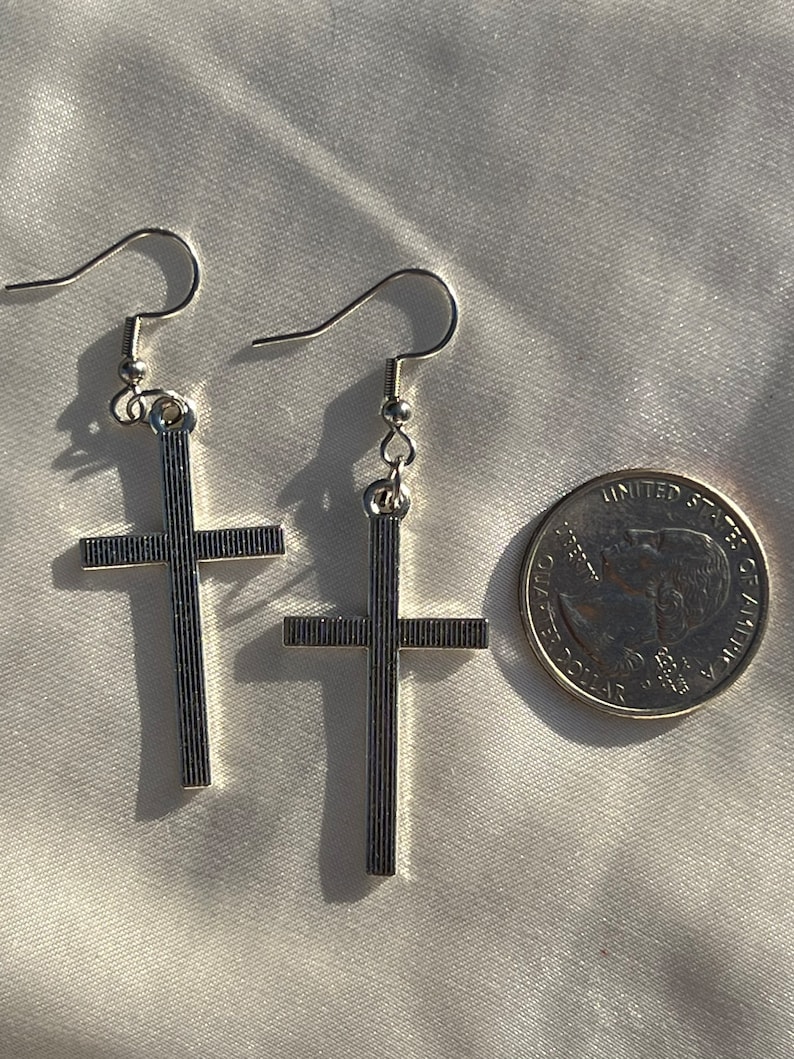 BIG CROSS Earrings,big Cross Silver Earrings,cross Large Earrings,cross Dangle Earrings,cross ...