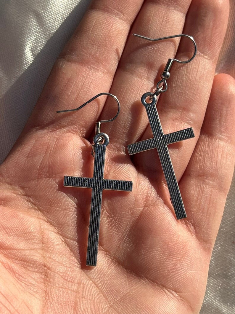 BIG CROSS Earrings,big Cross Silver Earrings,cross Large Earrings,cross Dangle Earrings,cross ...