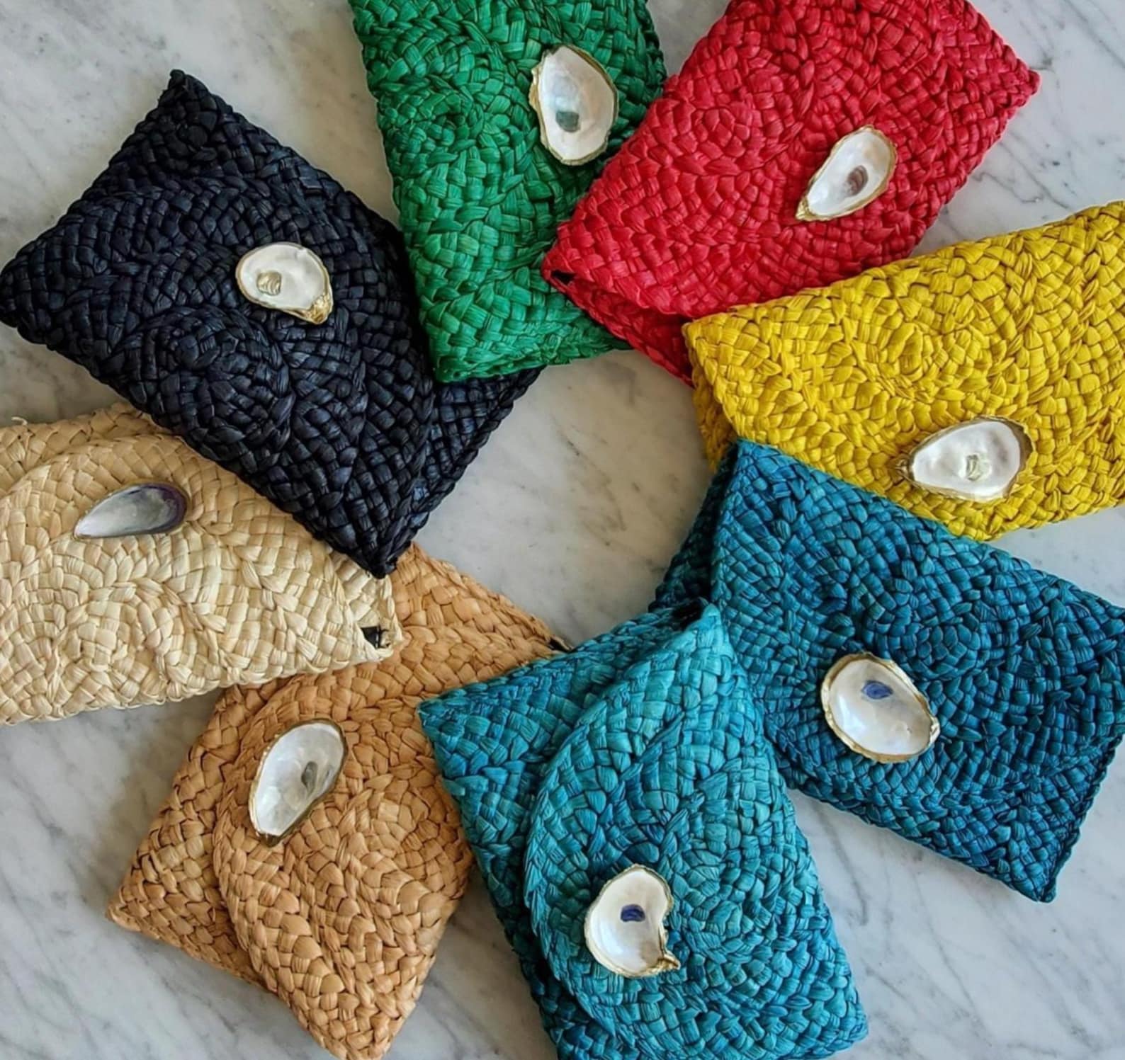 Woven Straw Clutch Purse With Hand Gilded Oyster Shell. Shell Beach ...