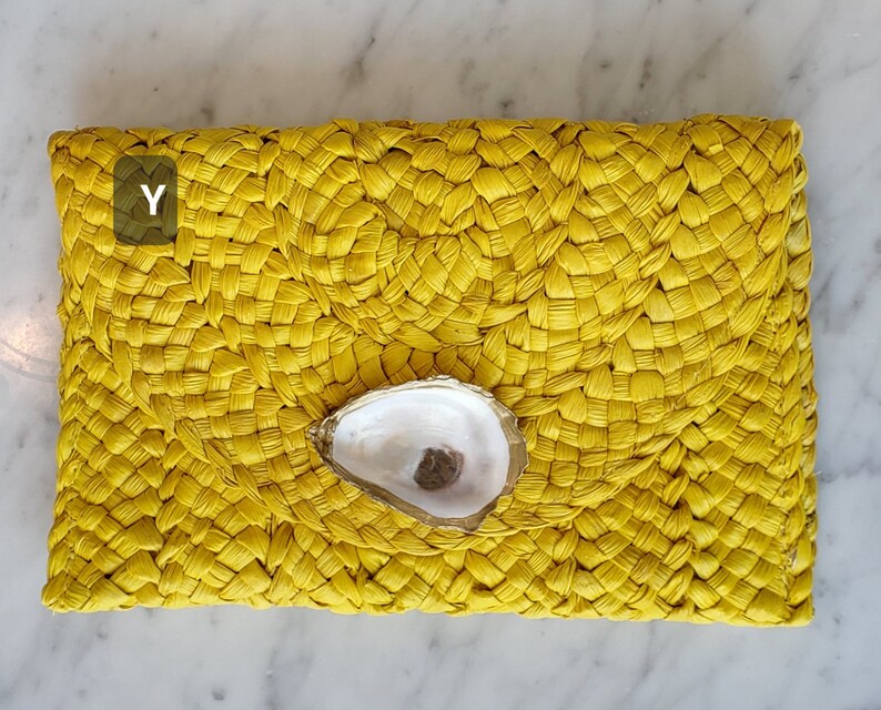 Woven Straw Clutch Purse With Hand Gilded Oyster Shell. Shell Beach ...