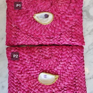 Woven Straw Clutch Purse With Hand Gilded Oyster Shell. Shell Beach ...