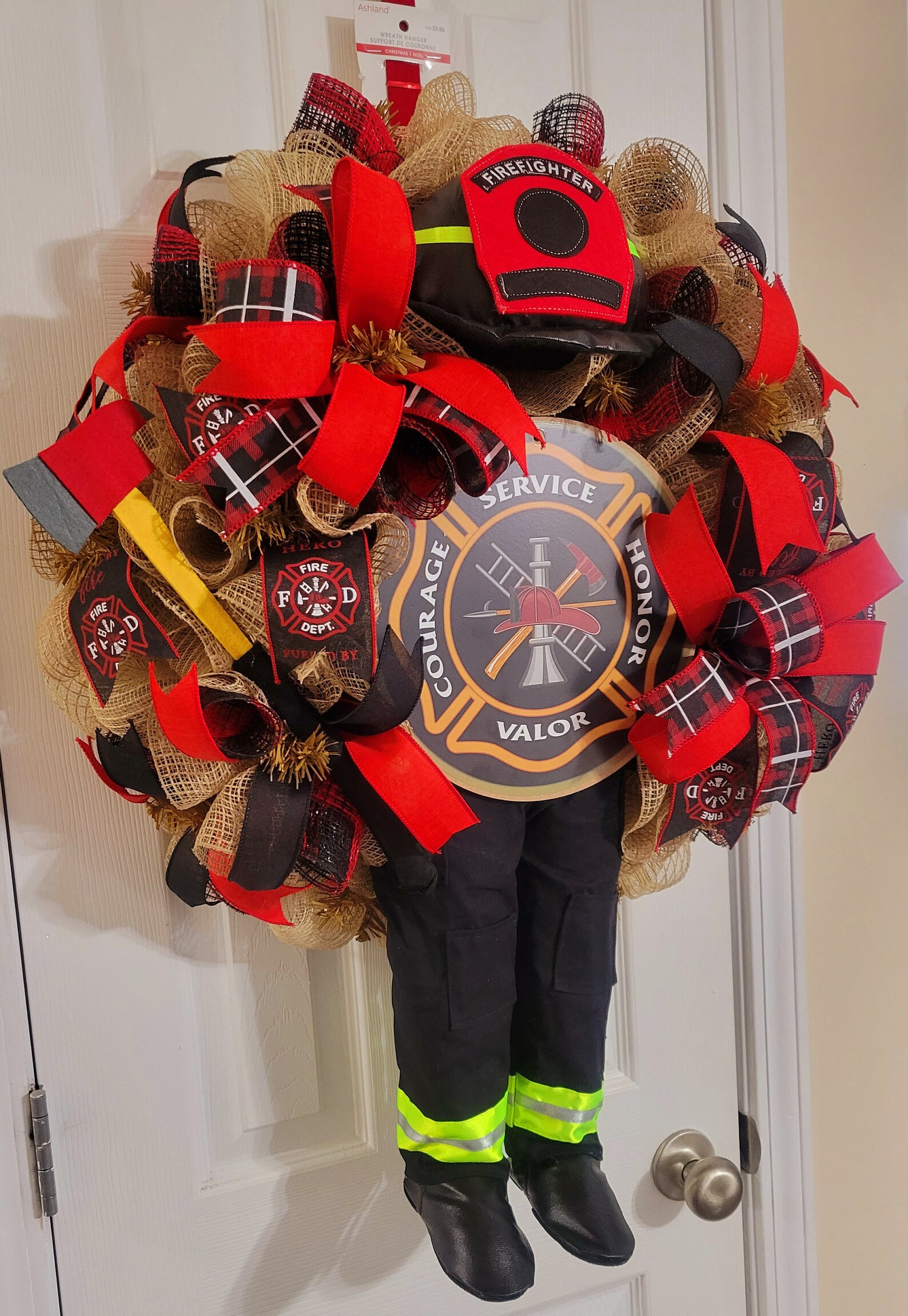 Heroic Welcome: Handcrafted Firefighter Mesh Wreath - Perfect Gift for ...