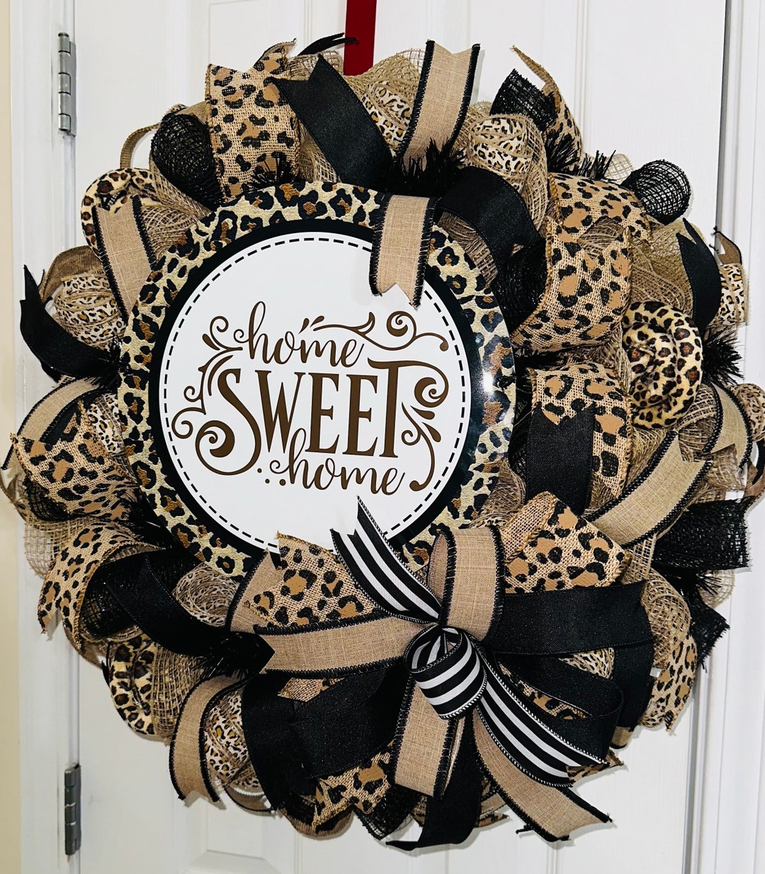 Leopard Print Deco Mesh Wreath With Welcome Sign – Animal Print Front ...