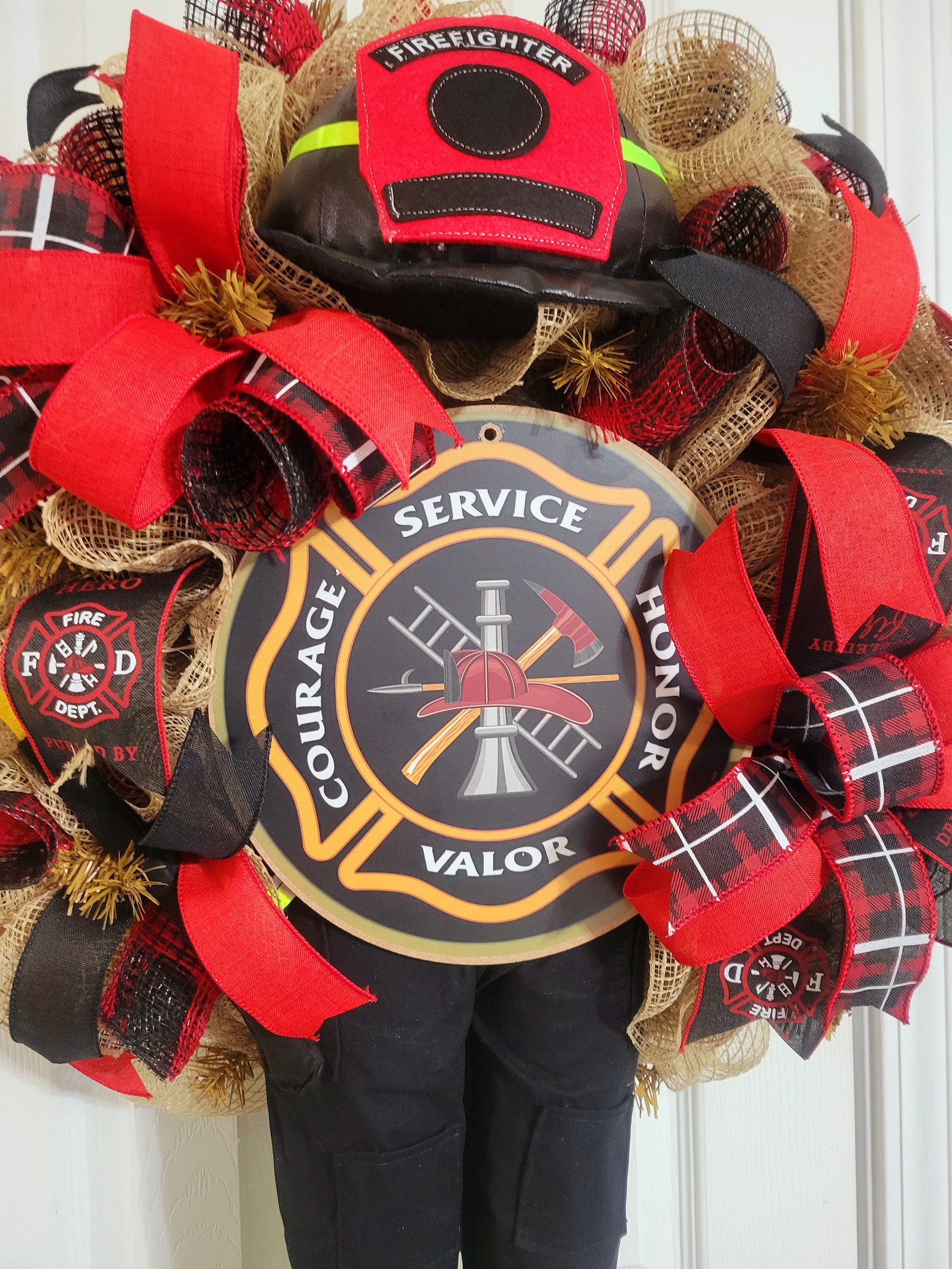 Heroic Welcome: Handcrafted Firefighter Mesh Wreath - Perfect Gift for ...