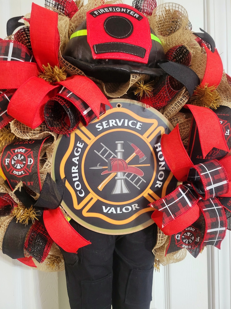 Heroic Welcome: Handcrafted Firefighter Mesh Wreath - Perfect Gift for ...
