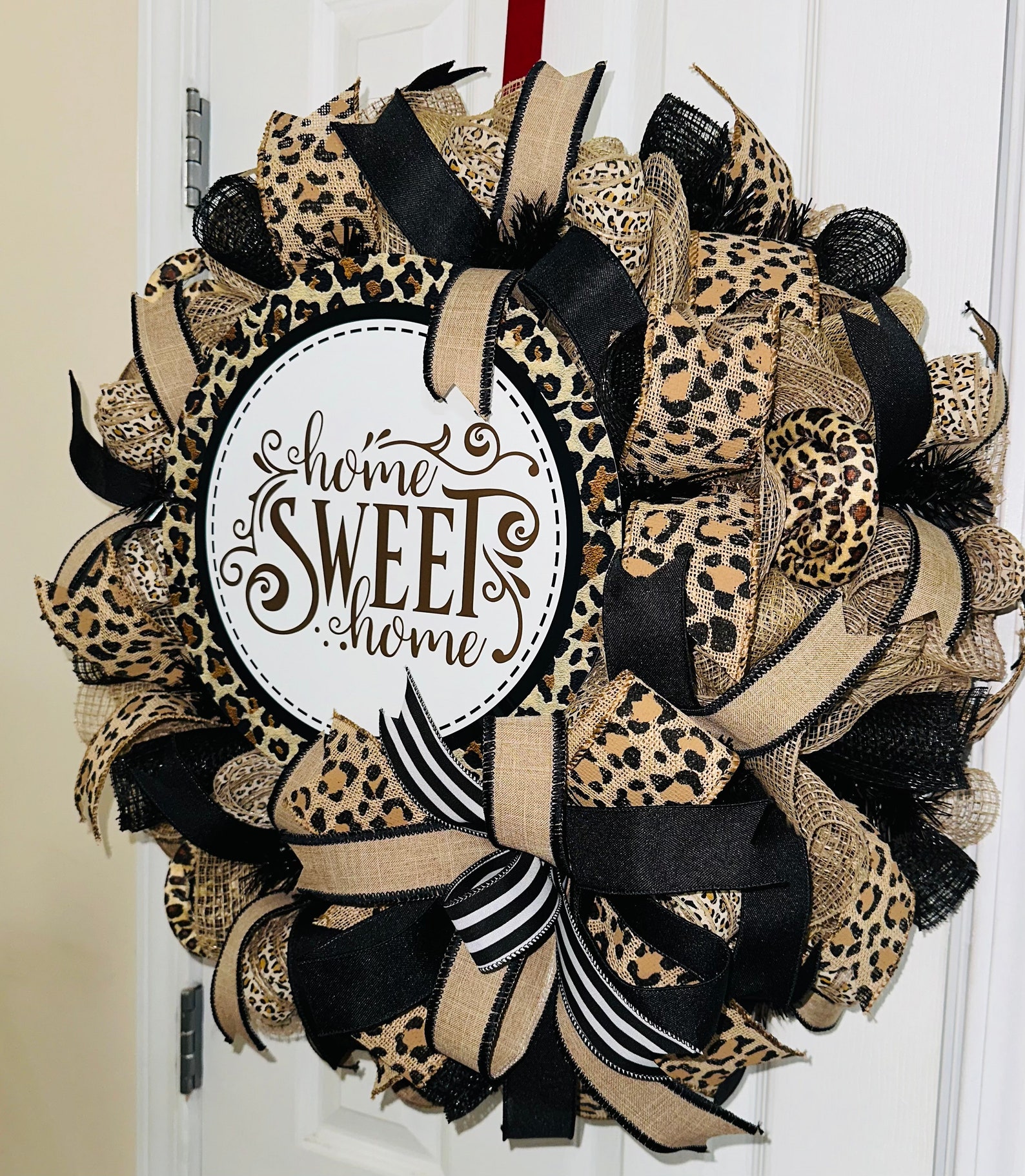 Leopard Print Deco Mesh Wreath With Welcome Sign – Animal Print Front ...